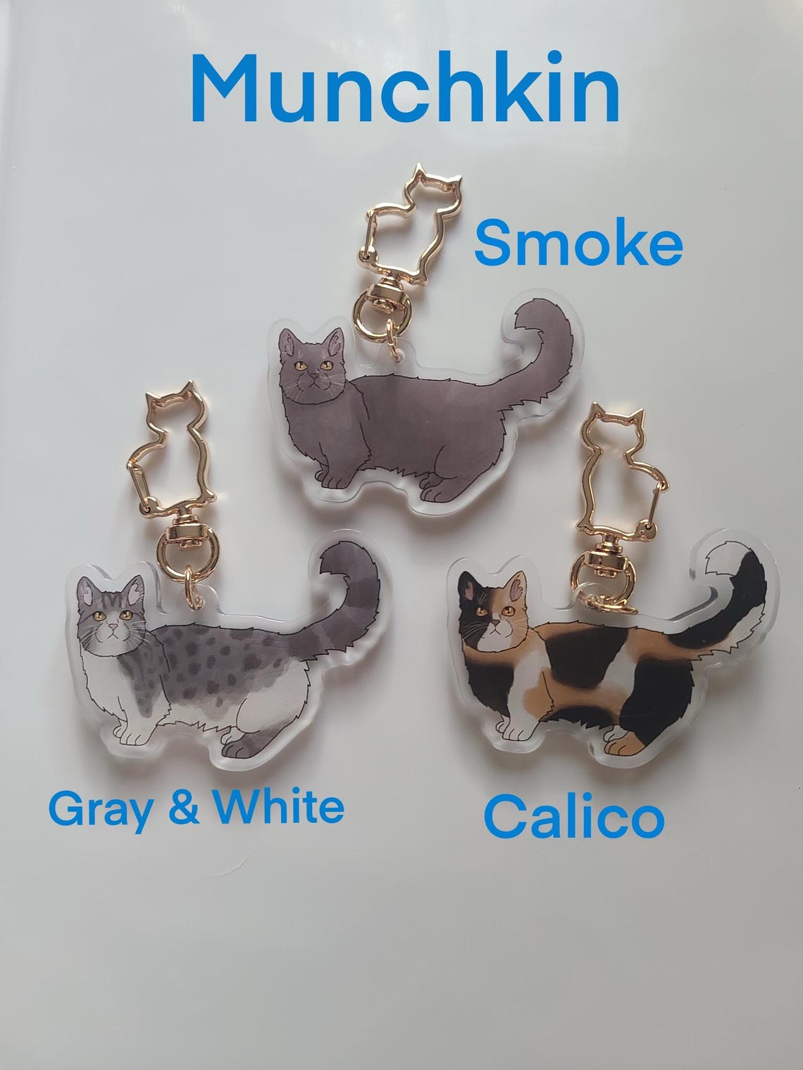 Munchkin Cat Breed Acrylic Keychains Gray & White, Calico, and Smoke - Etsy