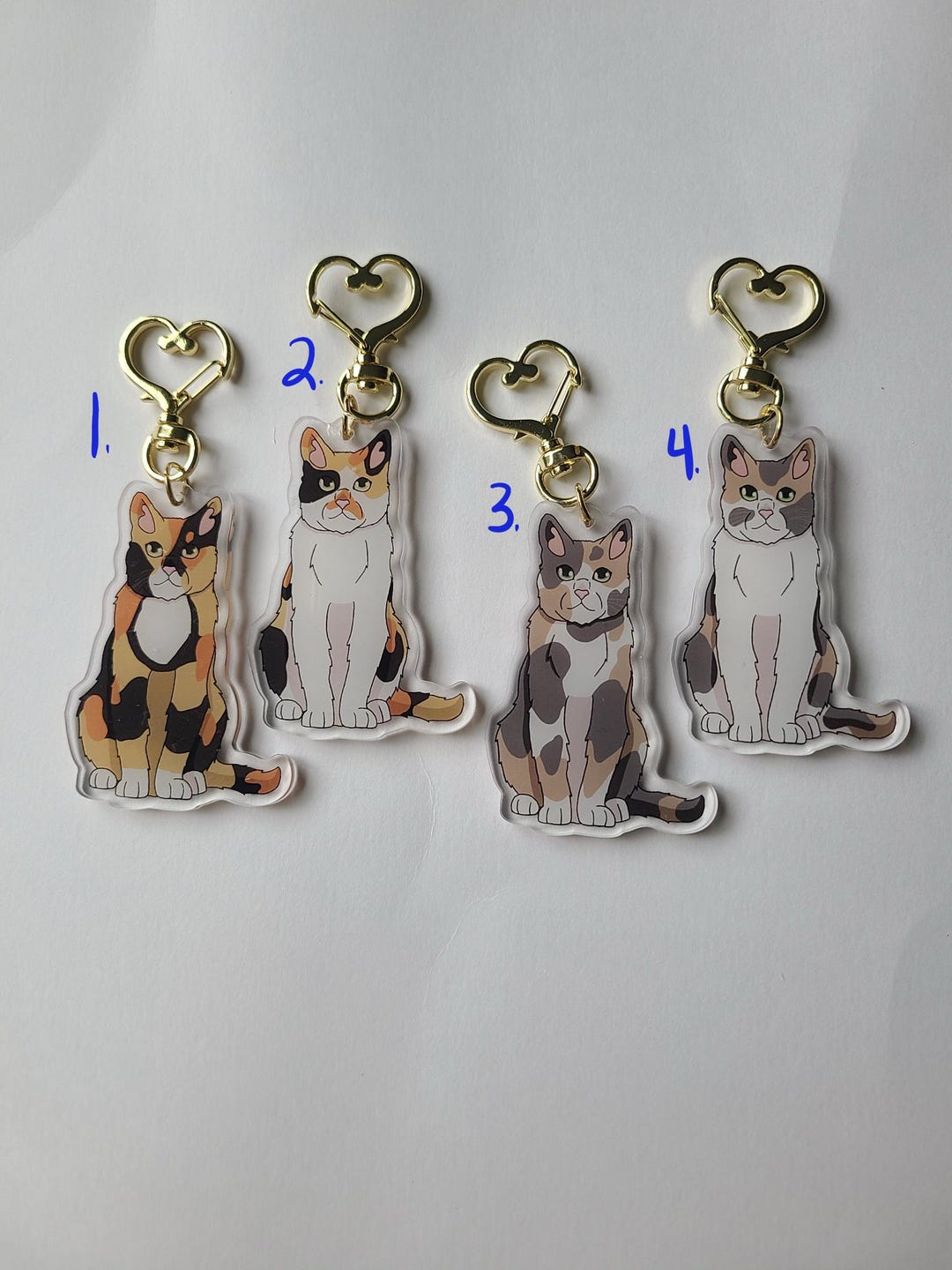 Calico and Diluted Calico Short Hair Cat Acrylic Pet Keychain/ Adorable ...