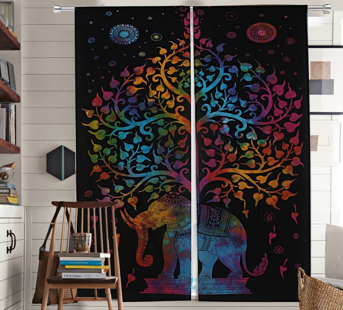 Good Luck Elephant Tree of Life Curtain Set Tree of Life - Etsy