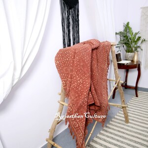 Handloom Cotton Sofa Throw Rust Hand Block Printed Throw Blanket Rust ...