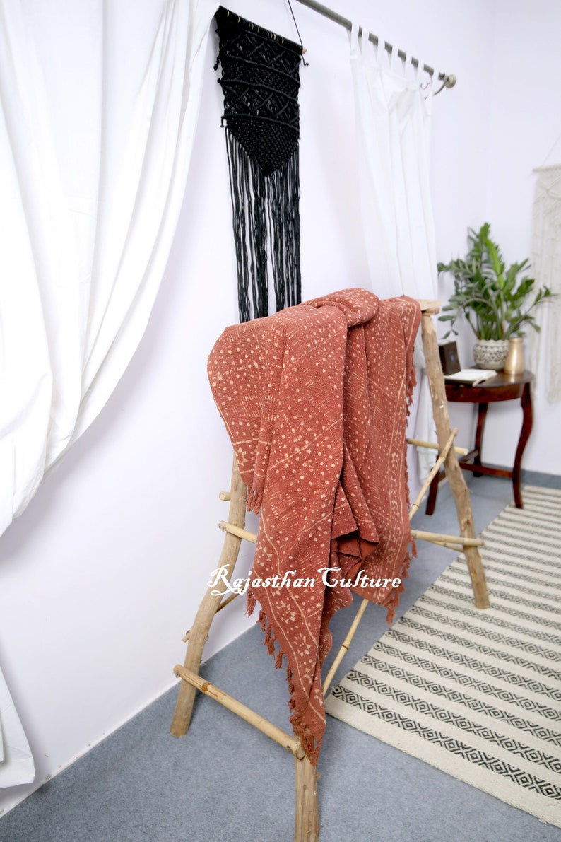 Handloom Cotton Sofa Throw Rust Hand Block Printed Throw - Etsy