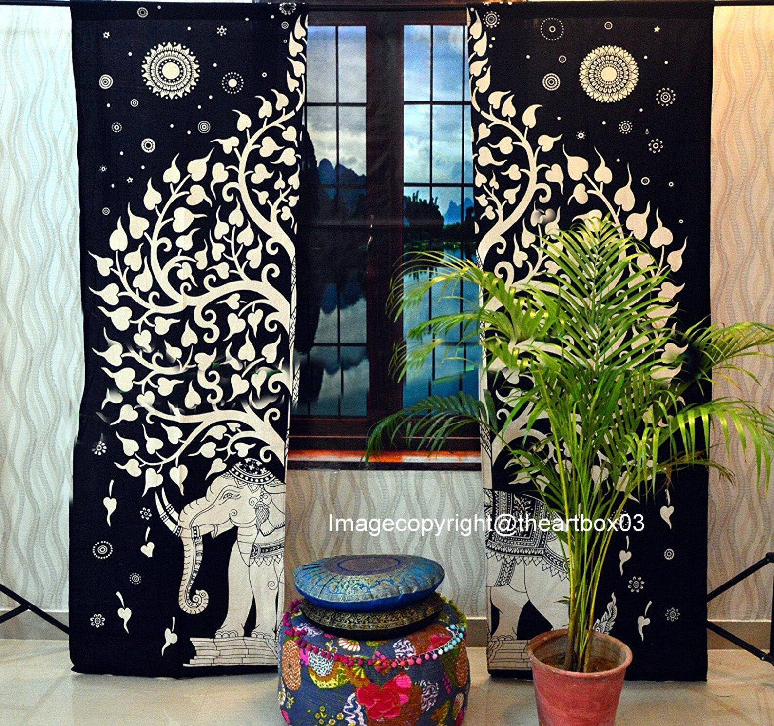 Good Luck Elephant Tree of Life Curtain Set Tree of Life - Etsy