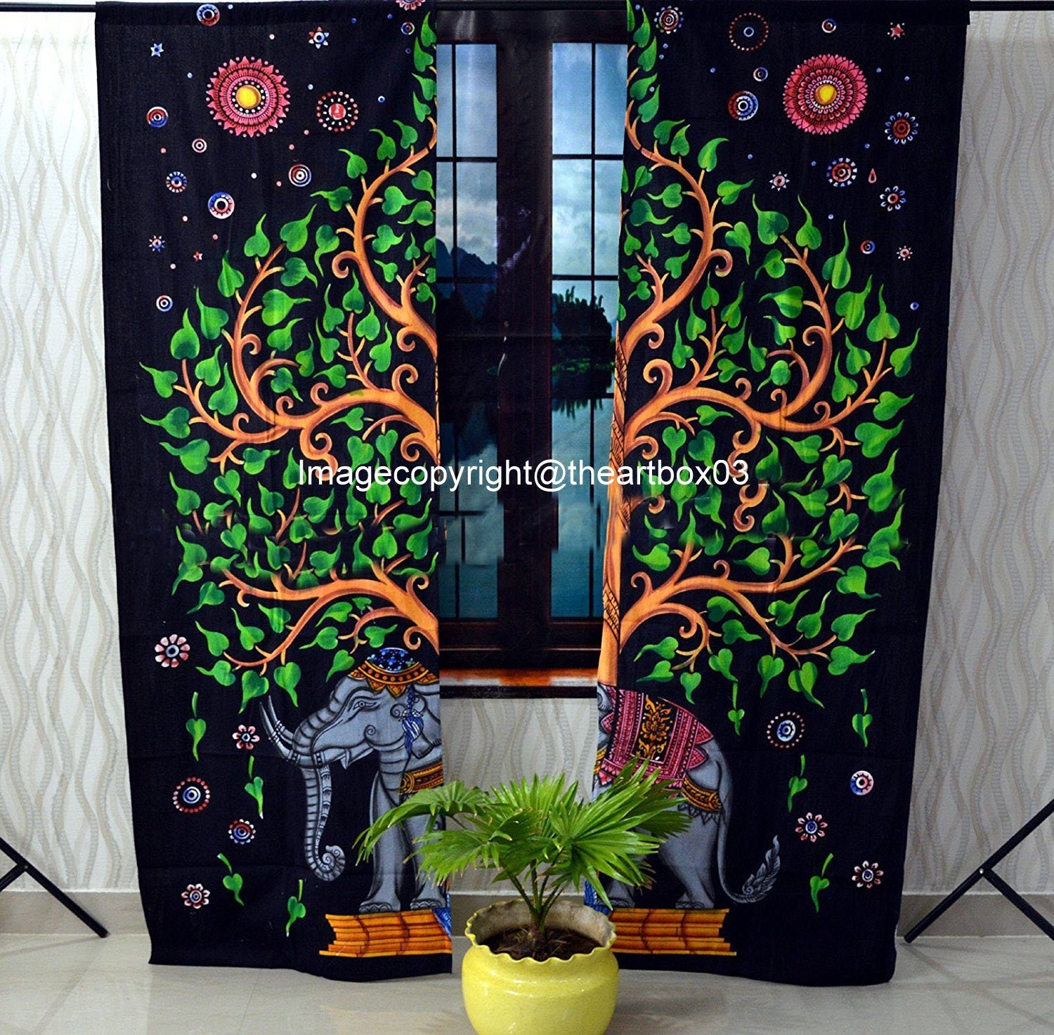 Good Luck Elephant Tree of Life Curtain Set Tree of Life | Etsy