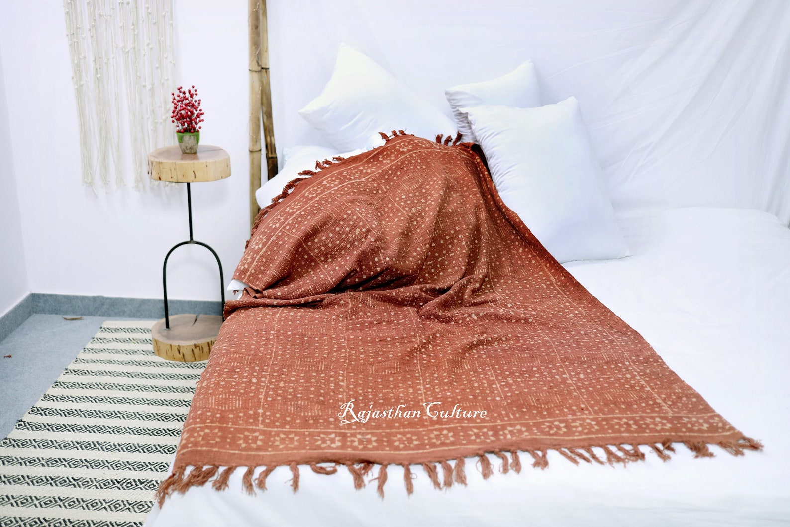 Handloom Cotton Sofa Throw Rust Hand Block Printed Throw - Etsy