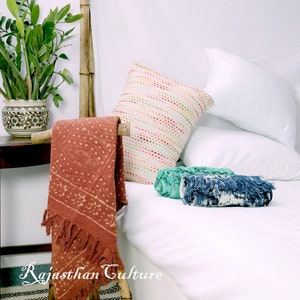Handloom Cotton Sofa Throw Rust Hand Block Printed Throw Blanket Rust ...