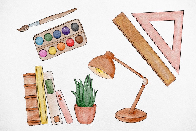 Back to School Watercolor Clipart Graphic Clipart Discount Bundles ...