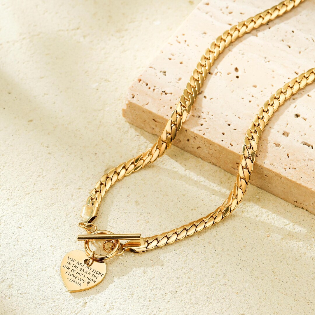 Custom Engraved Heart Necklace,18k Gold Finish Heart Charm ...