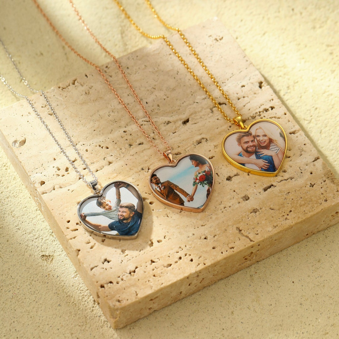 Personalized Photo Heart Necklace, Photo Engraved Pendant, Heart Shaped ...