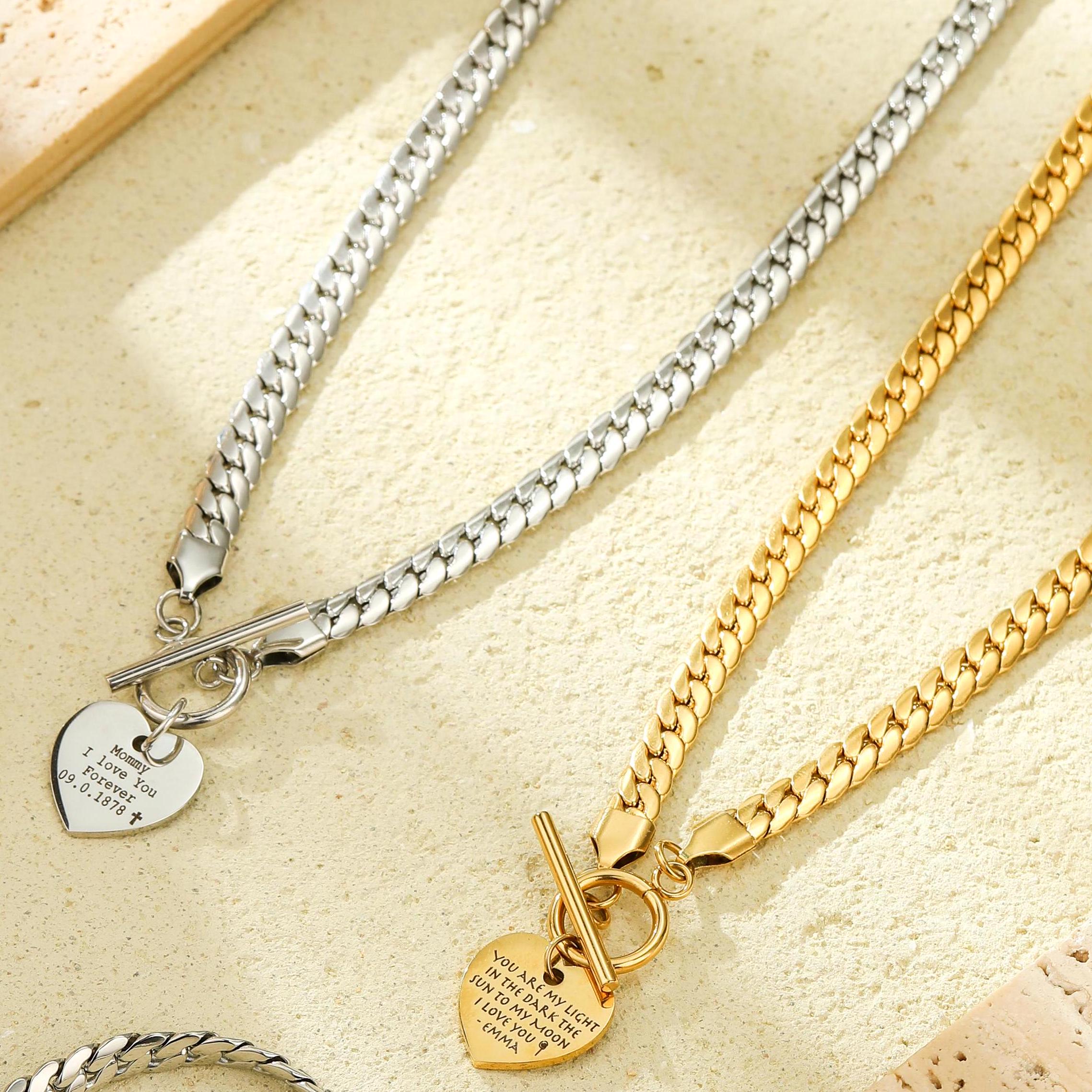 Custom Engraved Heart Necklace,18k Gold Finish Heart Charm ...