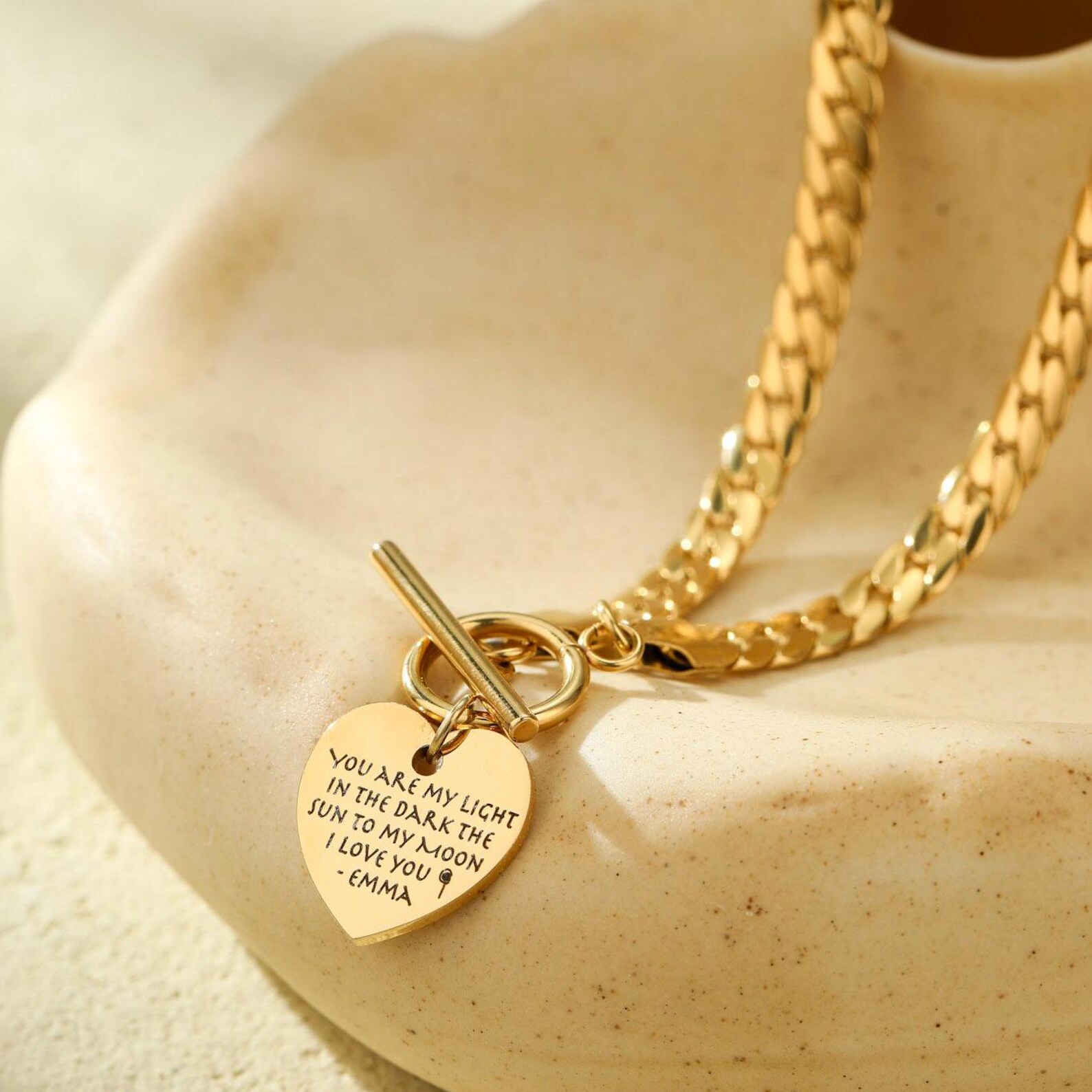 Custom Engraved Heart Necklace,18k Gold Finish Heart Charm ...