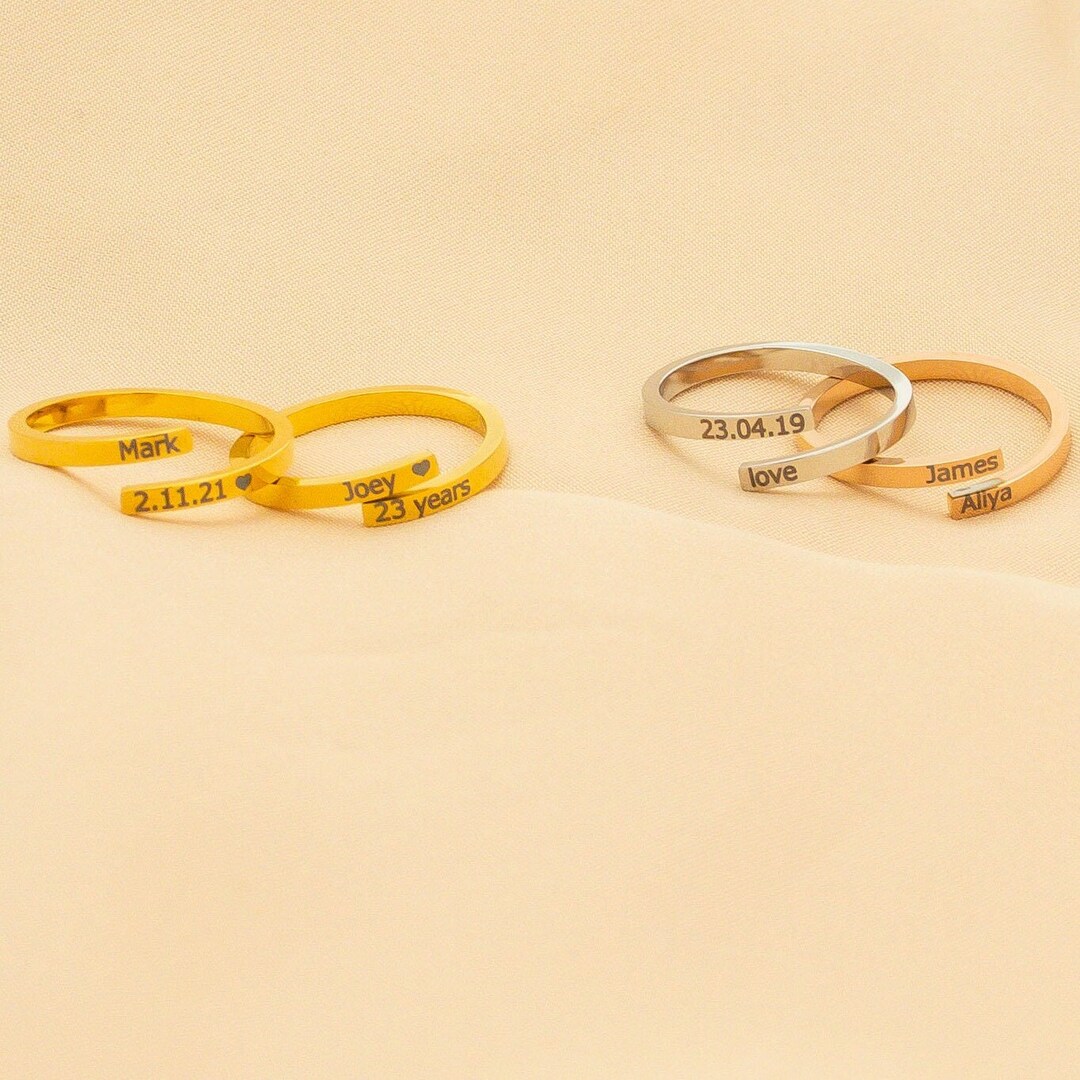 Personalized Name Engraved Ring for Women, Adjustable Double Name Ring ...