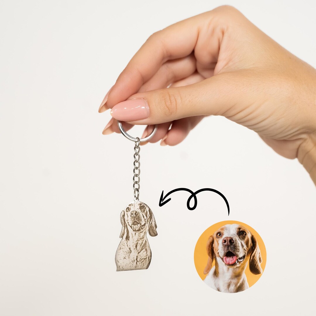 Custom Engraved Pet Portrait Keychain Dog Cat Photo Keyring ...