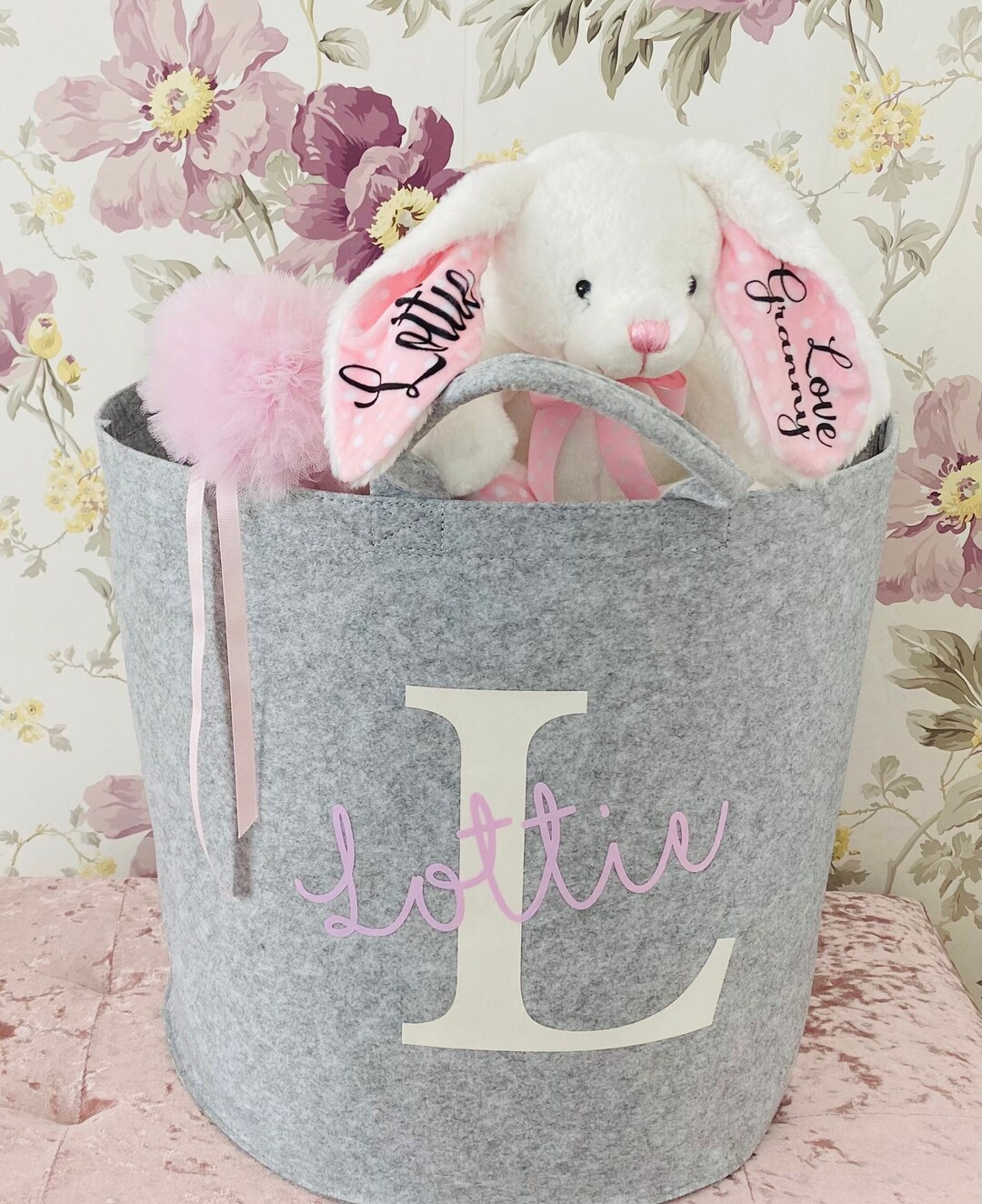 Personalised Toy Storage, Grey Felt Storage With Name On, Basket for ...