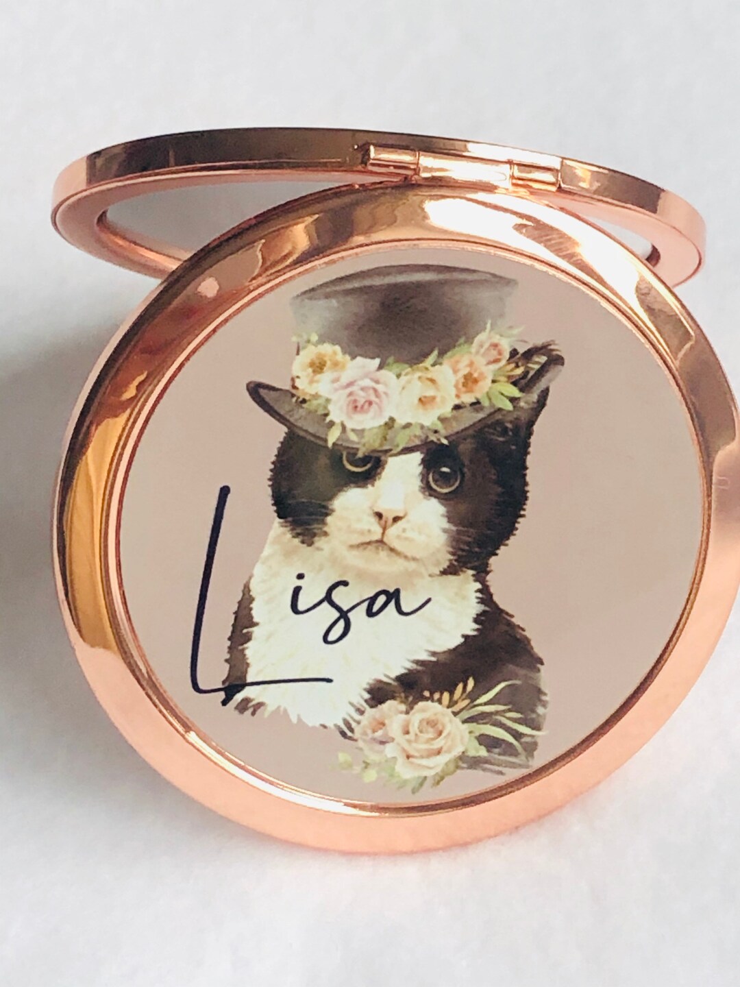 Personalised Compact Mirror, Pocket Mirror, Rose Gold Mirror, Cat ...