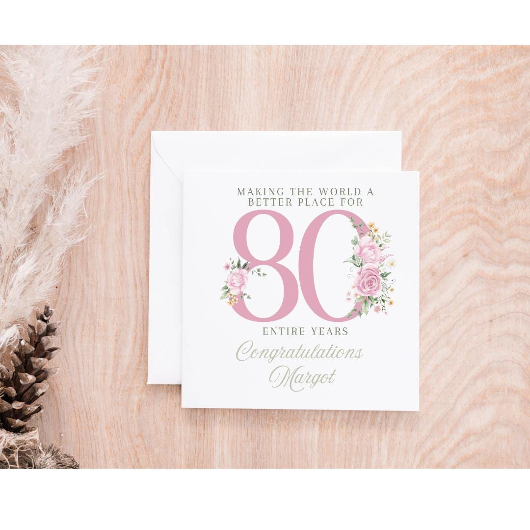 Personalised 80th Birthday Greeting Card - Elegant Roses, Memorable ...