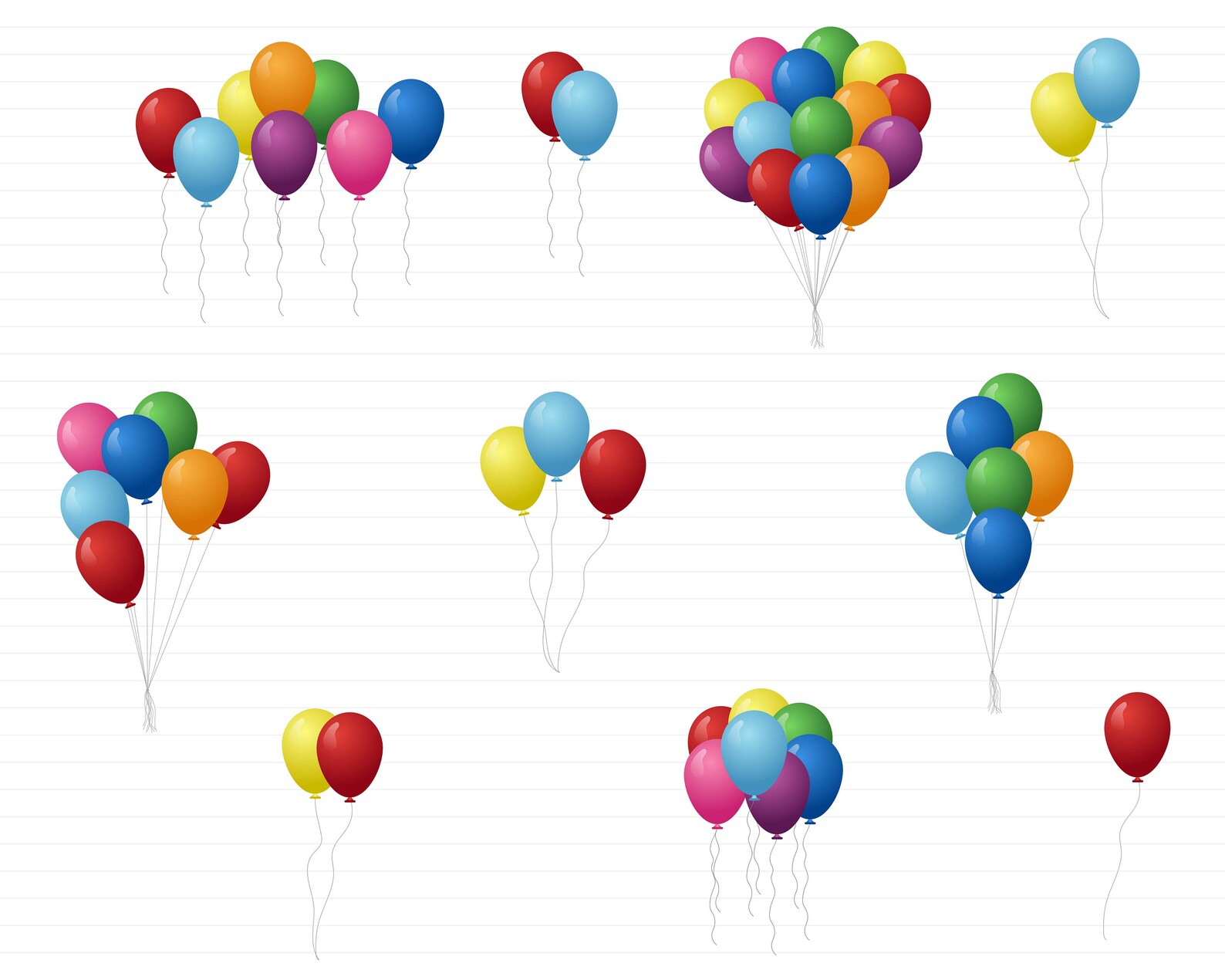 Birthday Balloons Clipart Set, Balloons Vector Graphics, Commercial Use ...