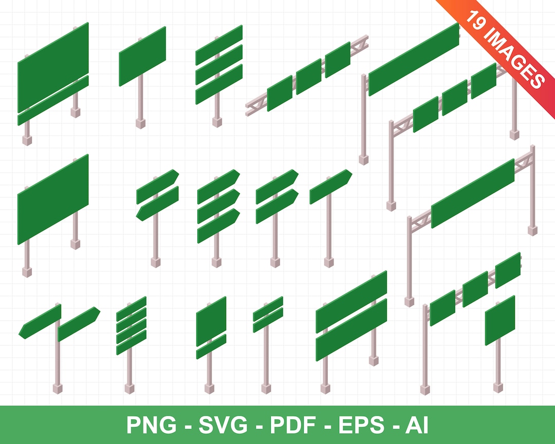 Isometric Road Signs Clipart Set, Signboard Vector Graphics, Commercial ...