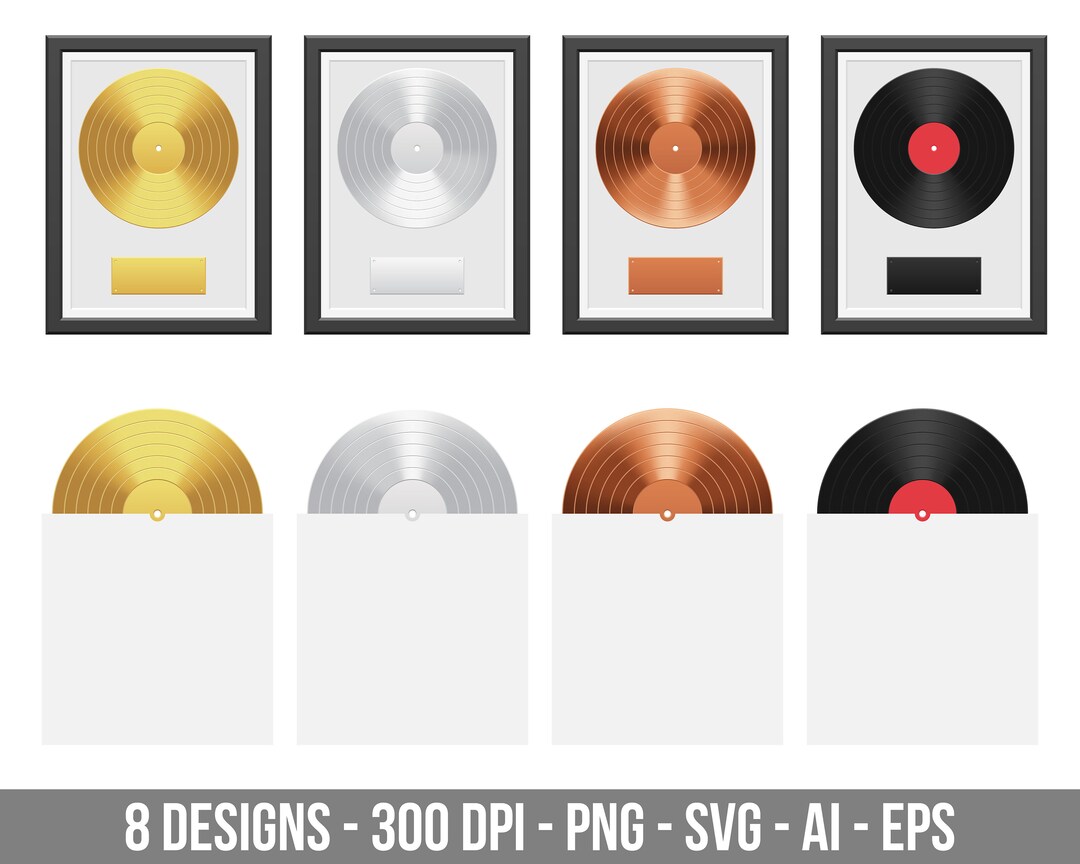 Gold, Silver and Bronze Vinyl Record Clipart Set. Digital Images or ...