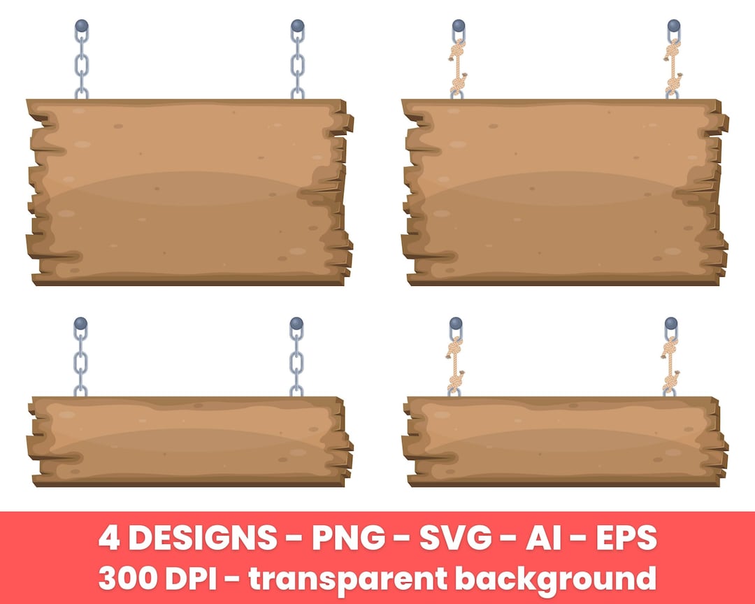 Wooden Sign Board Hanging From Chains and Ropes Clipart – Clip Art ...