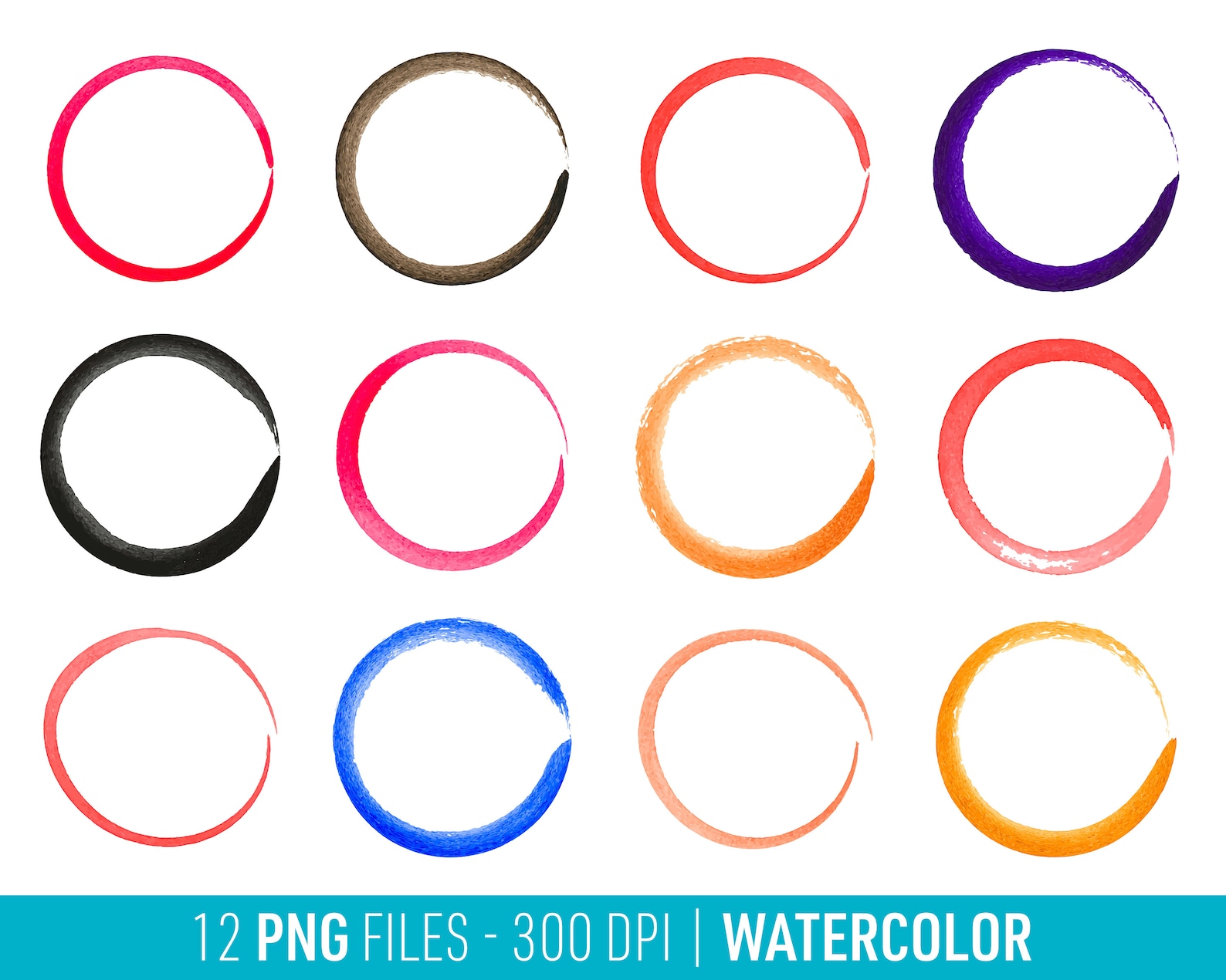 Round Watercolor Badge Clipart Set – Instant Download, Personal Use ...