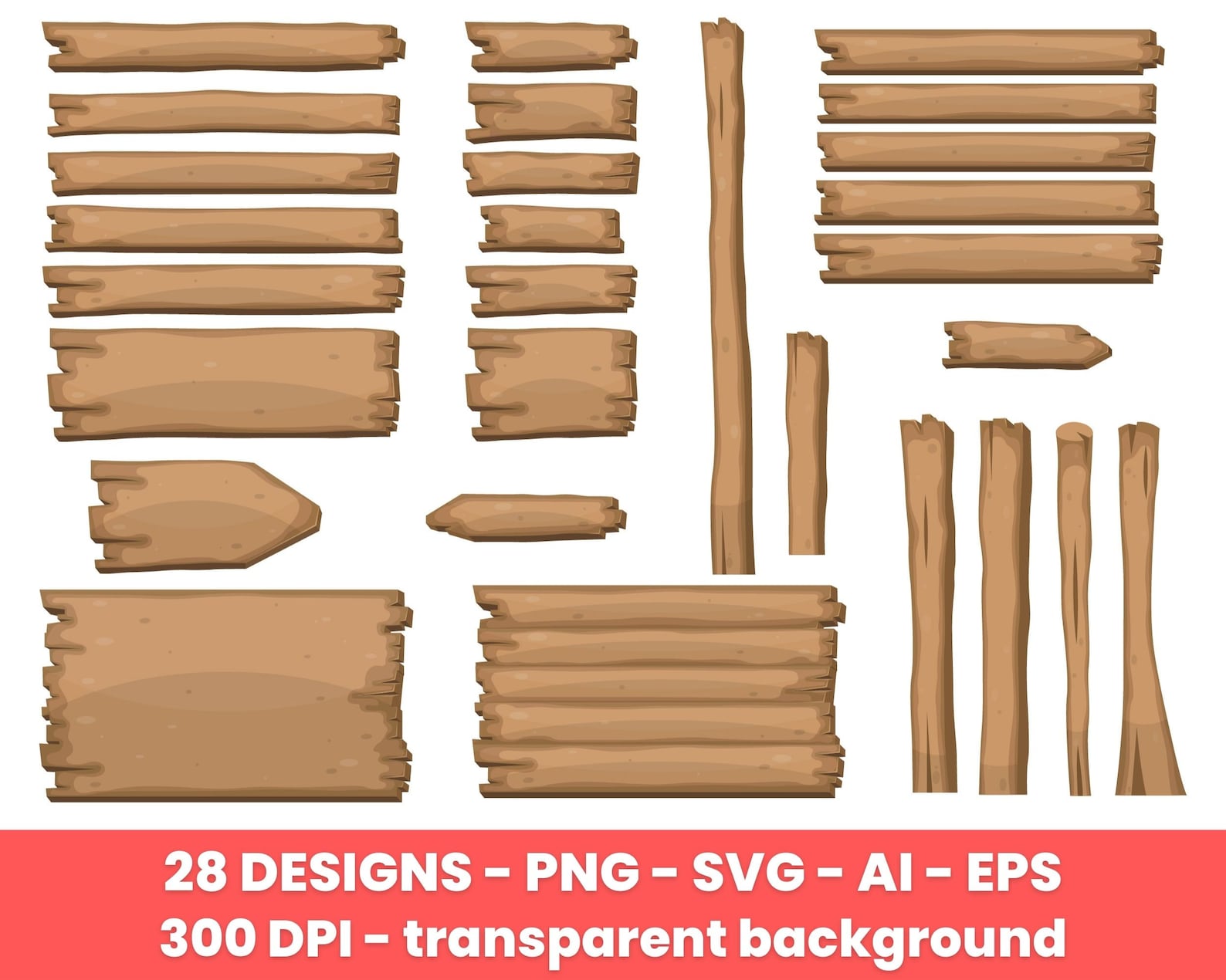 Wooden Planks Clipart, Cartoon Style – Clip Art Commercial Use, Vector ...