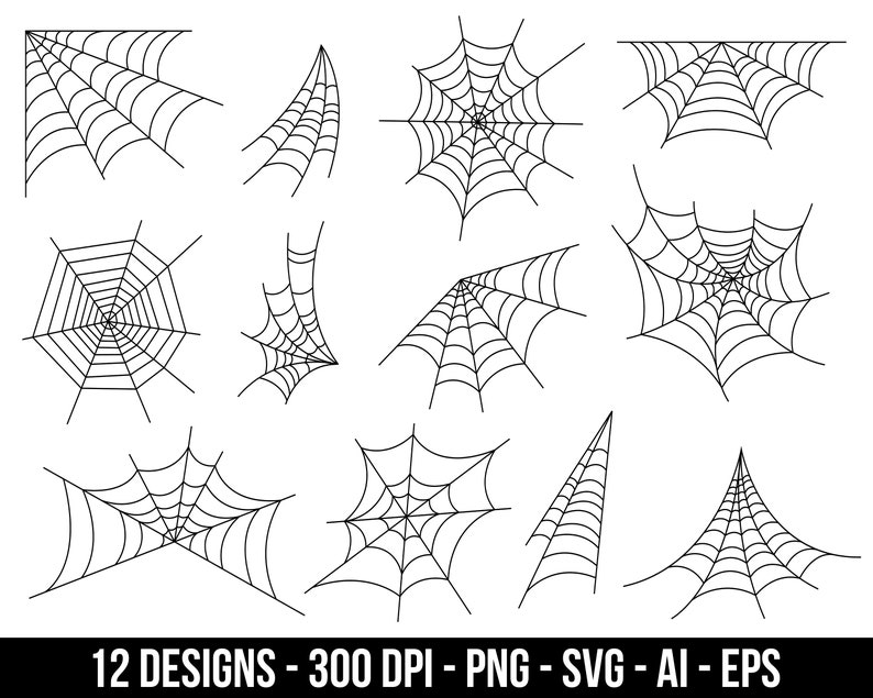 Spider Web and Halloween Cobweb Decoration Clipart Set. Digital Images ...