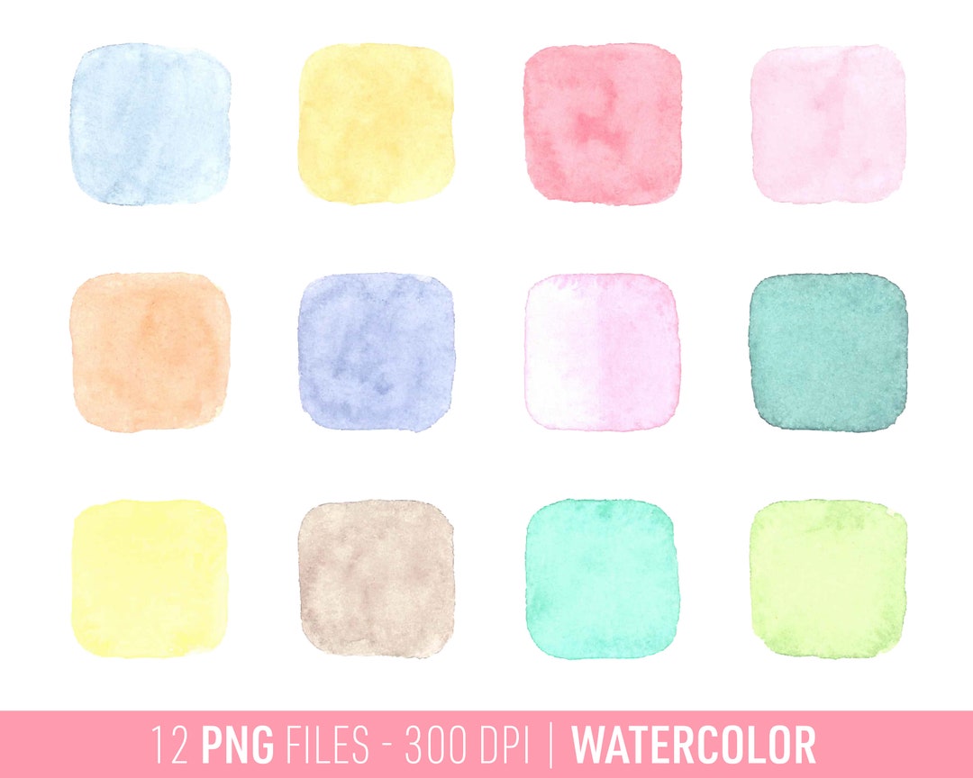 Square Badges in Watercolor Clipart Set. Digital Images or Vector ...