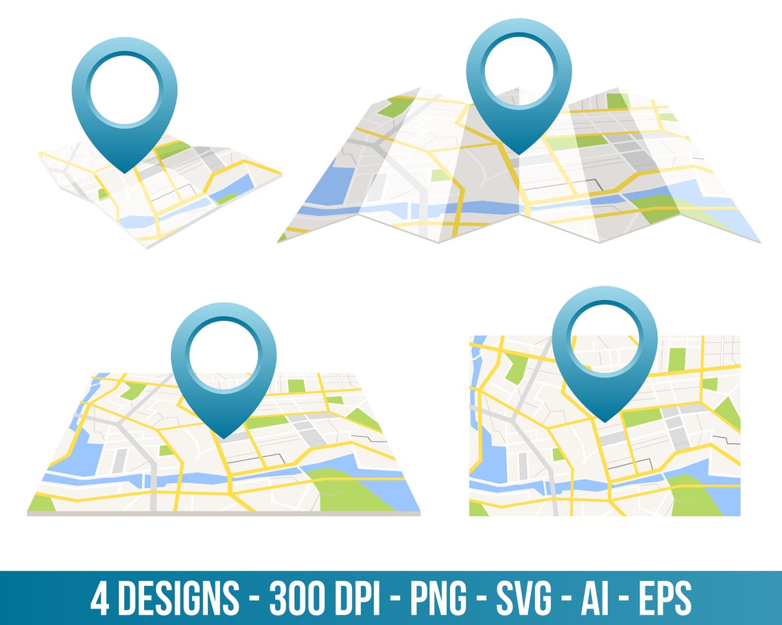 GPS Map Clipart Set. Digital Images or Vector Graphics for Commercial ...