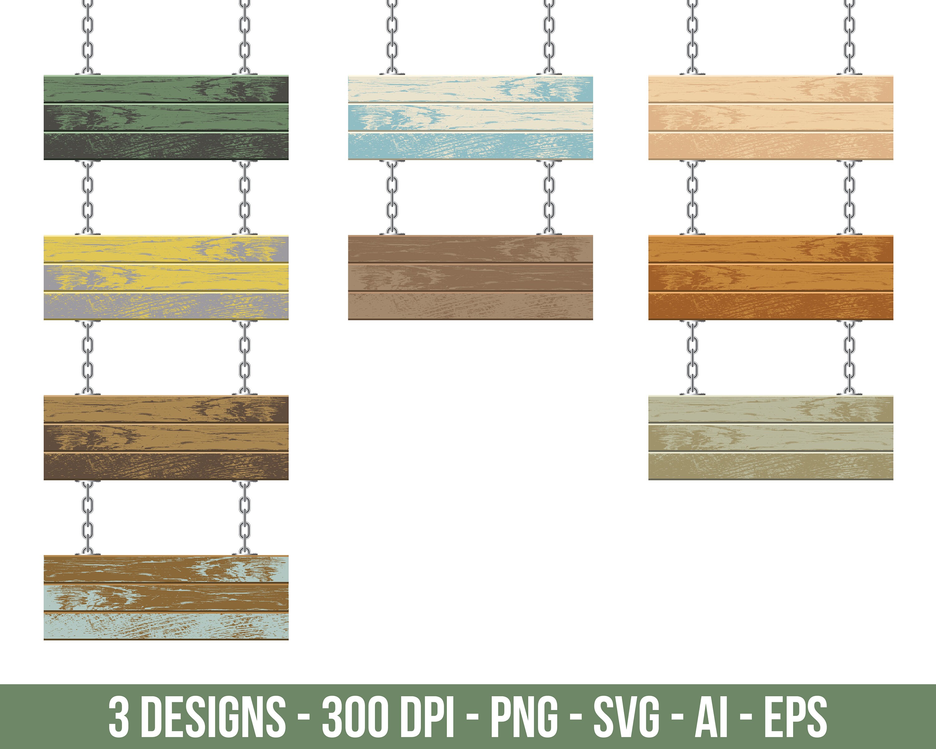 Wooden board with steel chain clipart set. Digital images or | Etsy