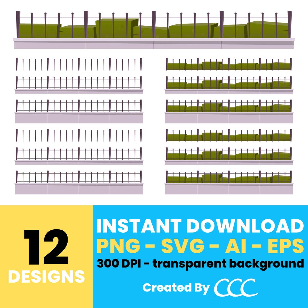 Cartoon Fence Clipart – Digital Fence Graphics, Vector Art for Games ...