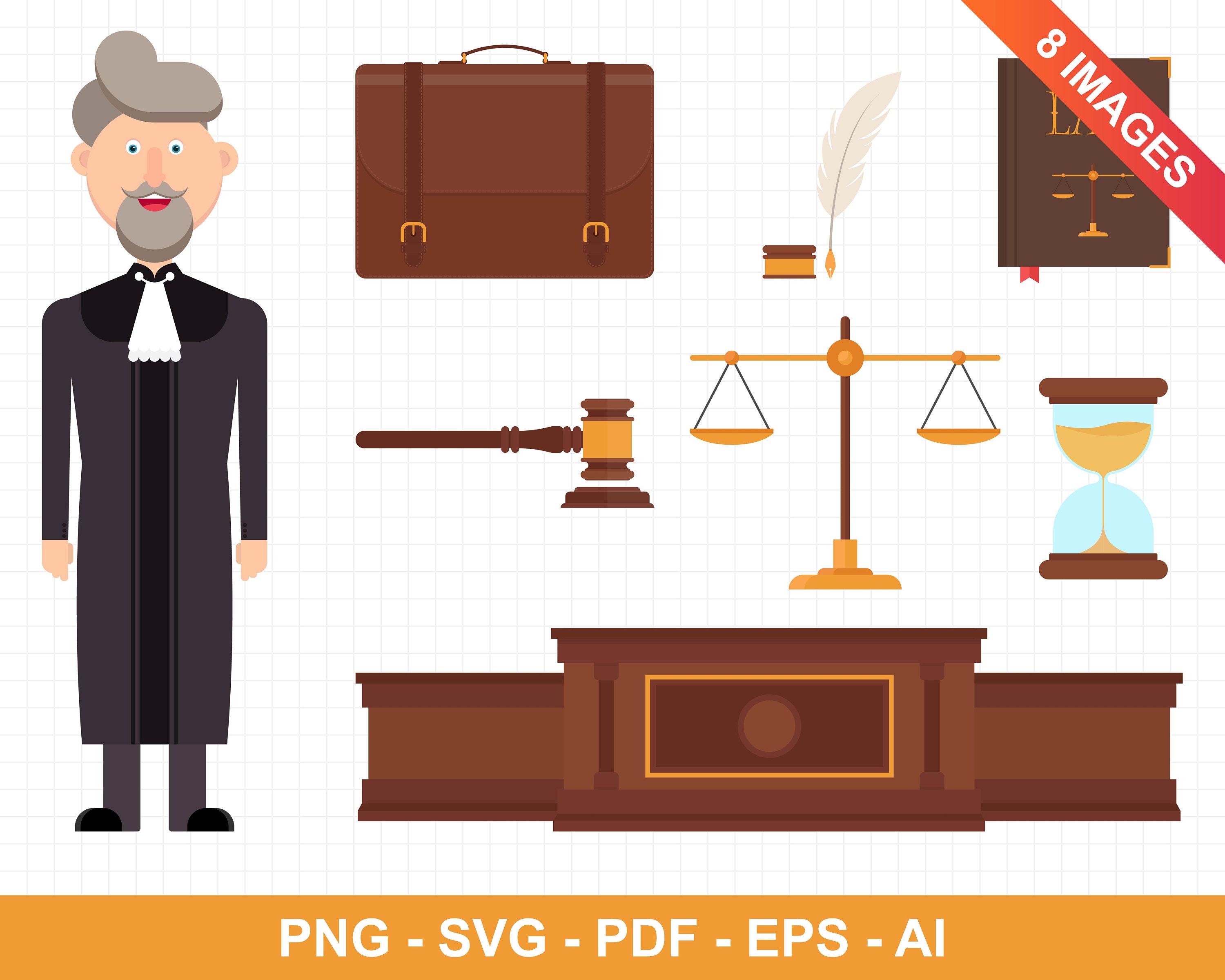 Judge Character and Law Elements Clipart Set, Law Vector, Commercial ...
