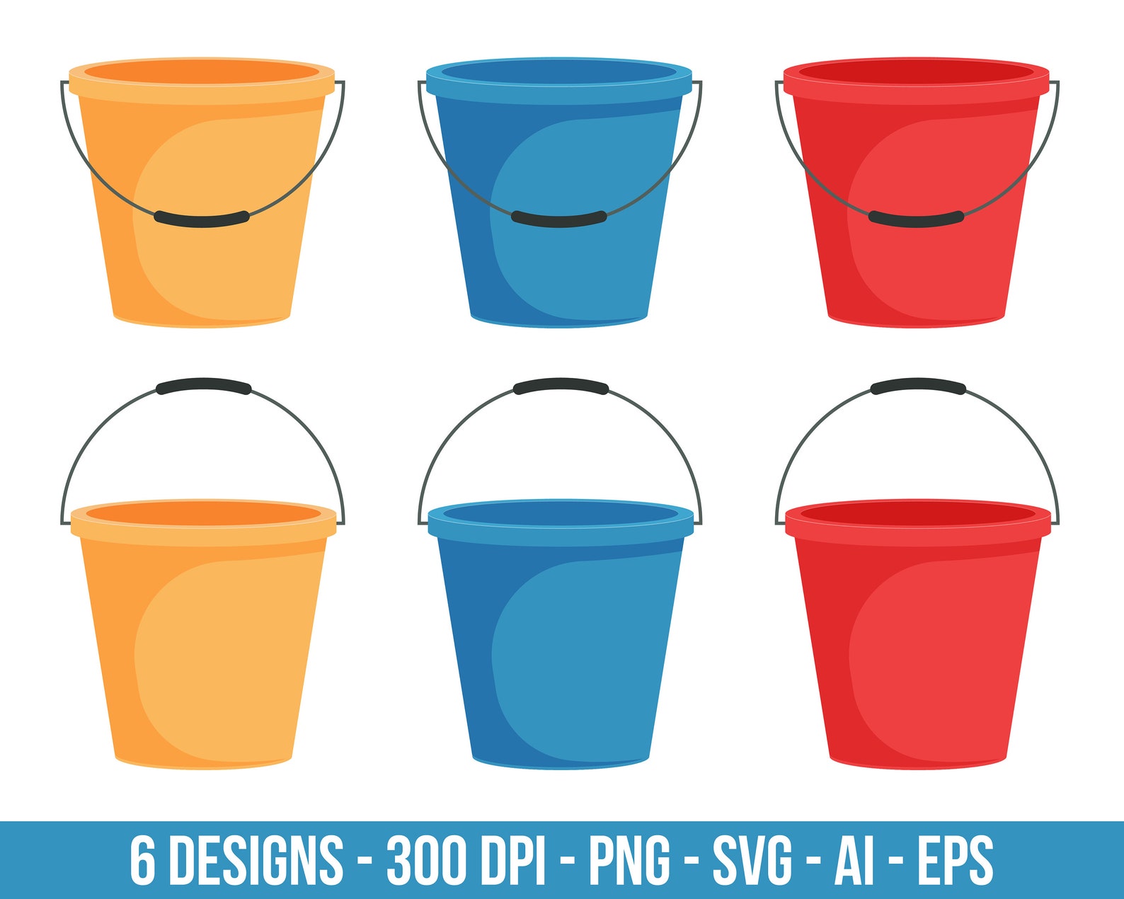 Colored Bucket Clipart Set. Digital Images or Vector Graphics for ...