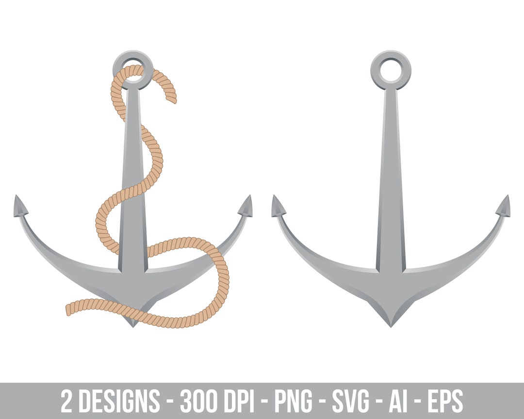 Ship Anchor With Rope Clipart Set. Digital Images or Vector Graphics ...