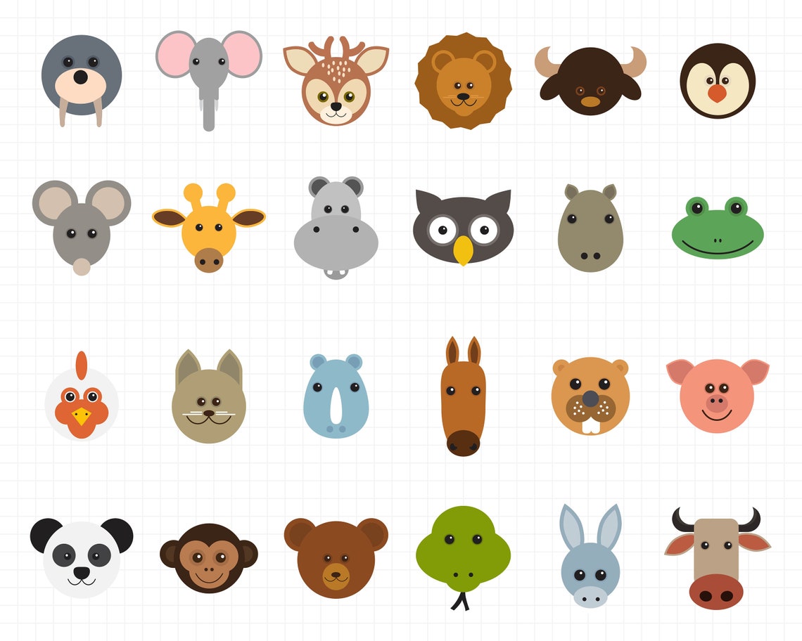Set of Cartoon Animals Heads Clipart. Animals, Head, Cute, Wild ...