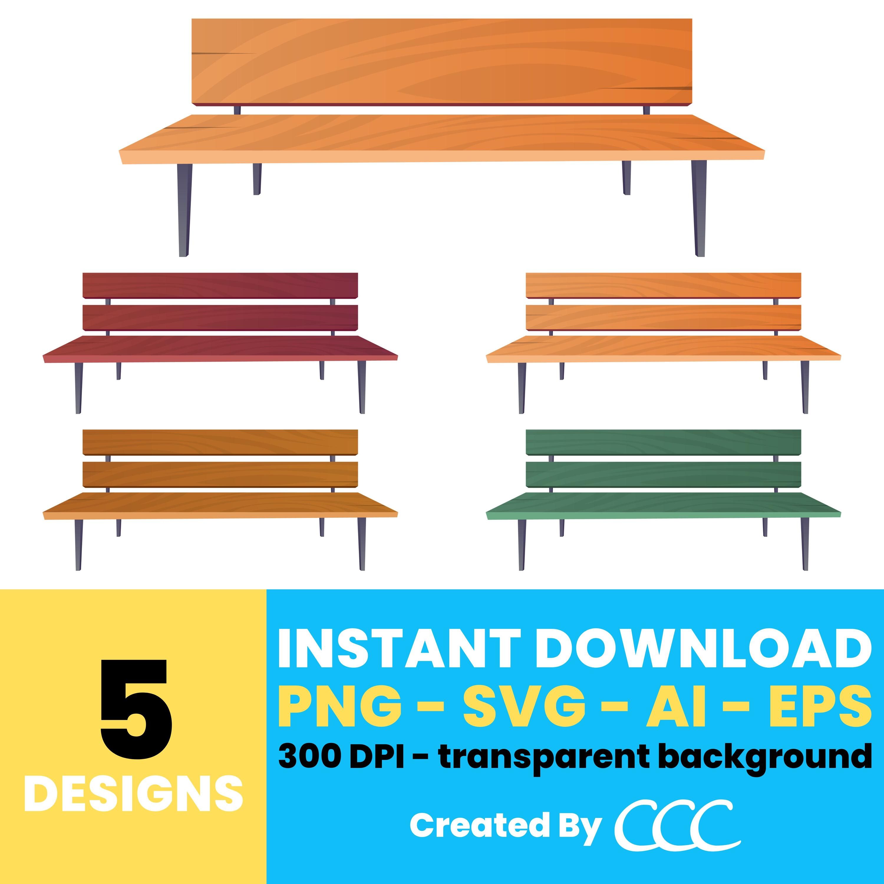 Park Bench Clipart – Digital Bench Illustrations, Vector Art for Decor ...