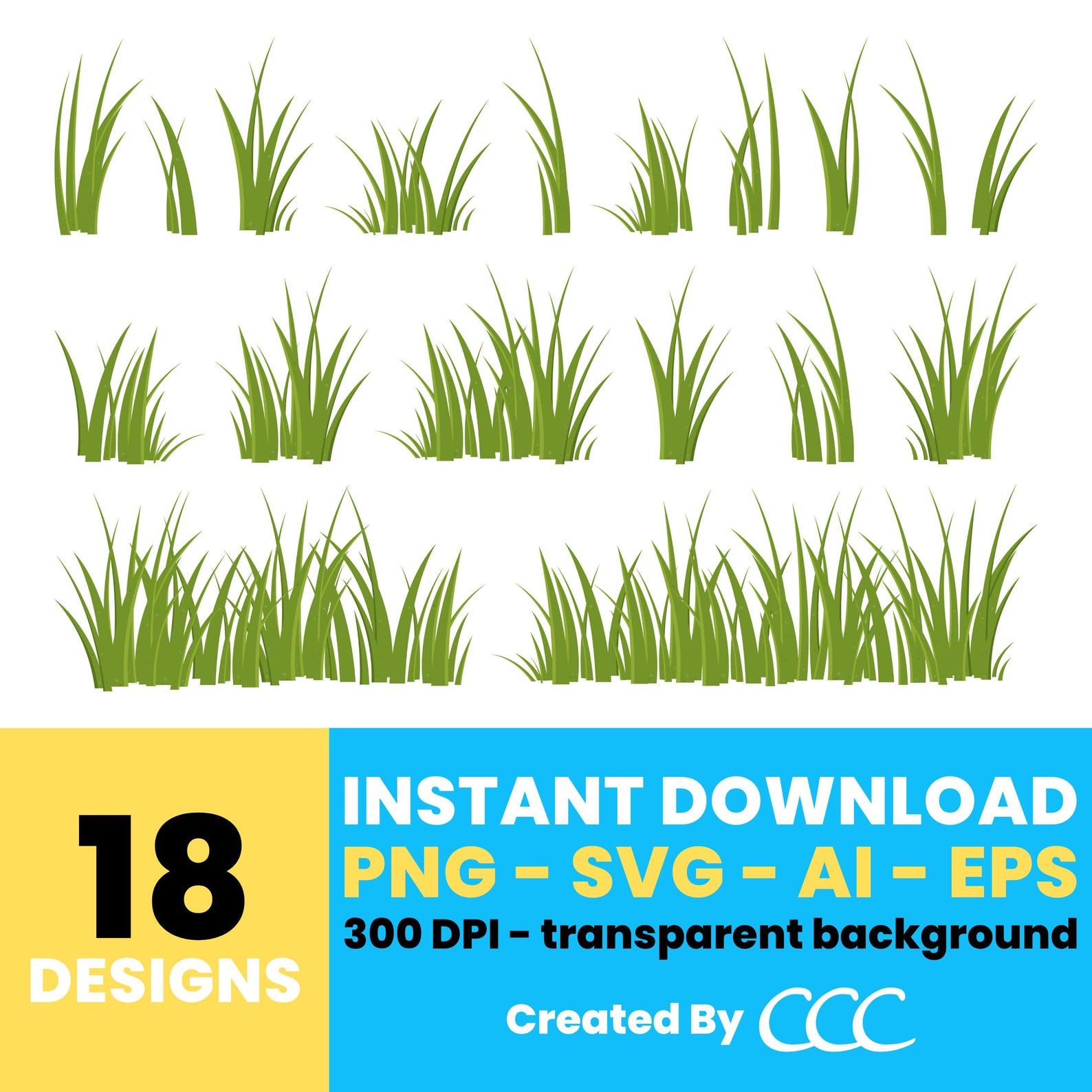 Grass Clipart Set – Digital Grass Illustrations, Vector Art for Nature ...