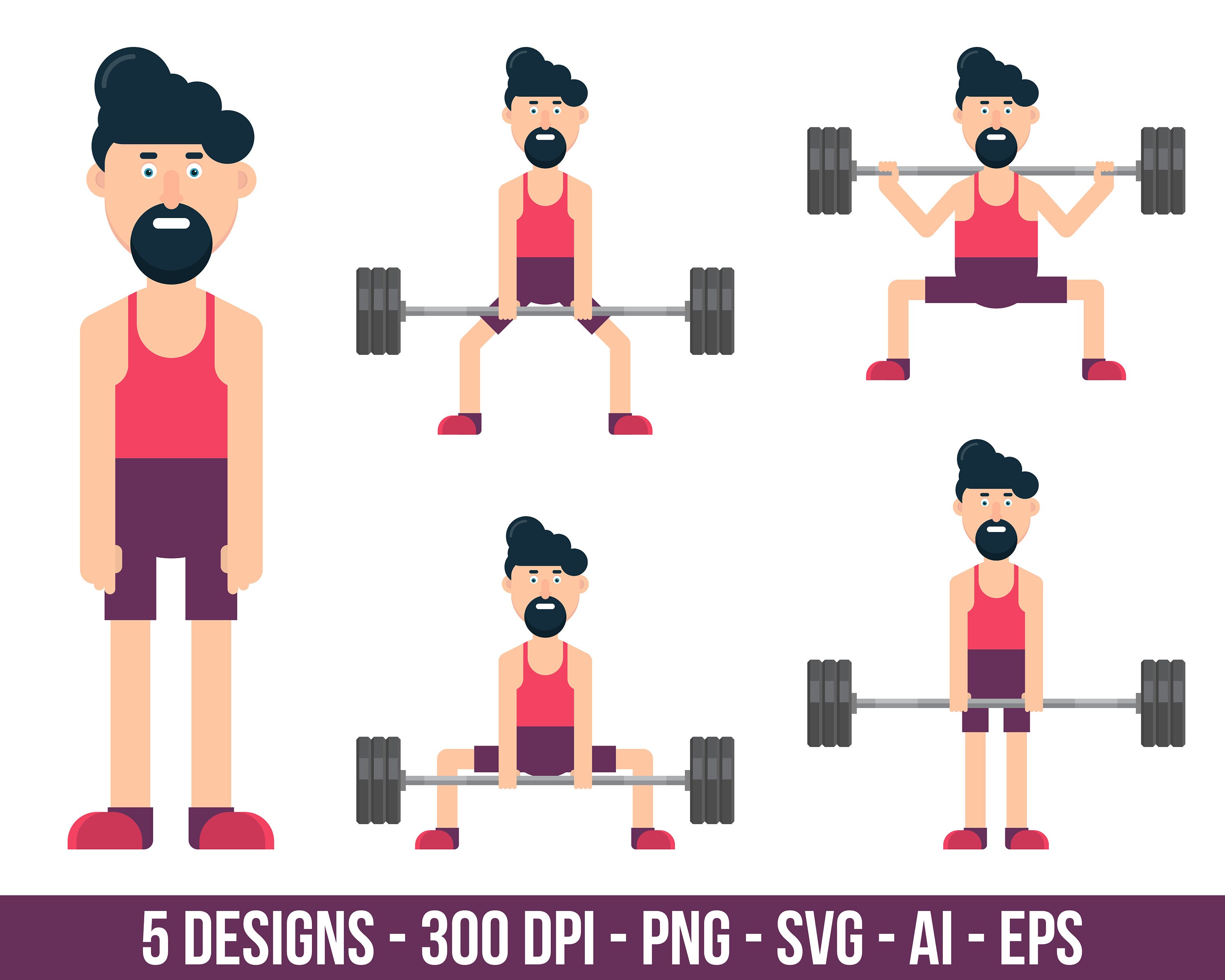 Man Character Training at the Gym Clipart Set. Digital Images or Vector ...