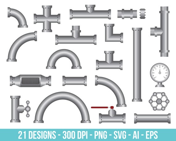 Steel Pipe Fittings Clipart Set. Digital Images or Vector | Etsy