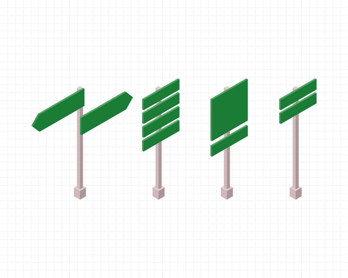 Isometric Road Signs Clipart Set, Signboard Vector Graphics, Commercial ...