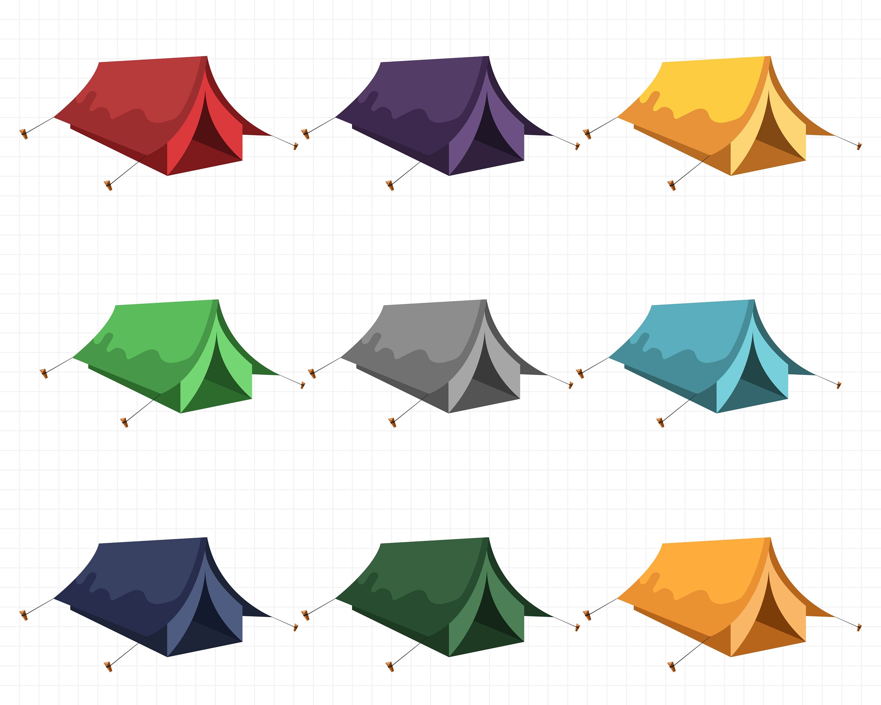 Camping Tent Clip Art Set, Vector Graphics, Commercial Use, Digital ...