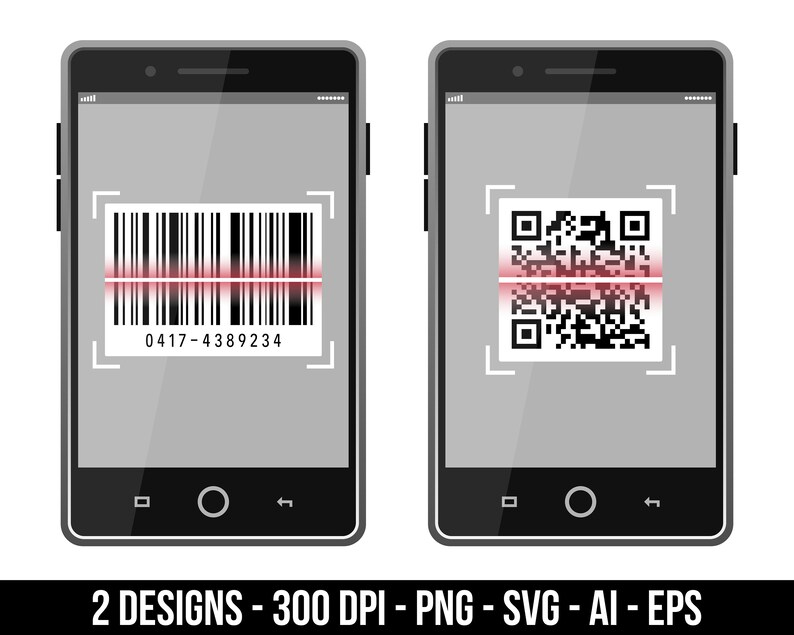 Scan QR Code and Barcode to Smartphone Clipart Set. Digital Images or ...