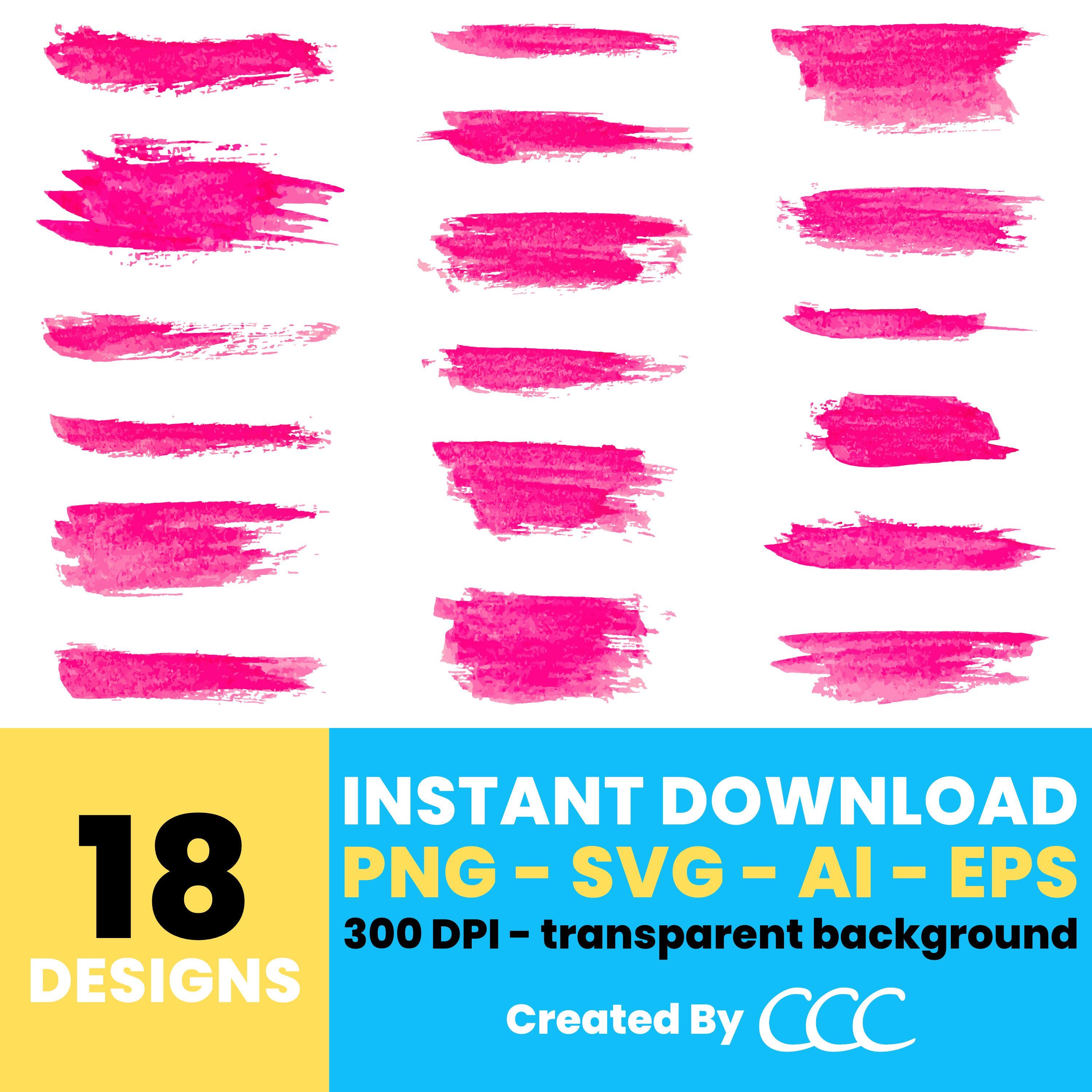 Pink Watercolor Brush Strokes Clipart – Digital Paint Strokes, Vector ...