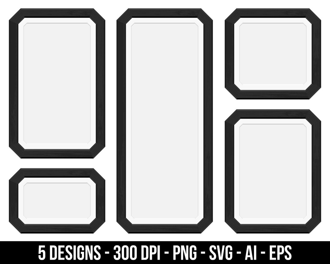 Realistic Wooden Black Frame Clipart Set. Digital Images or Vector ...