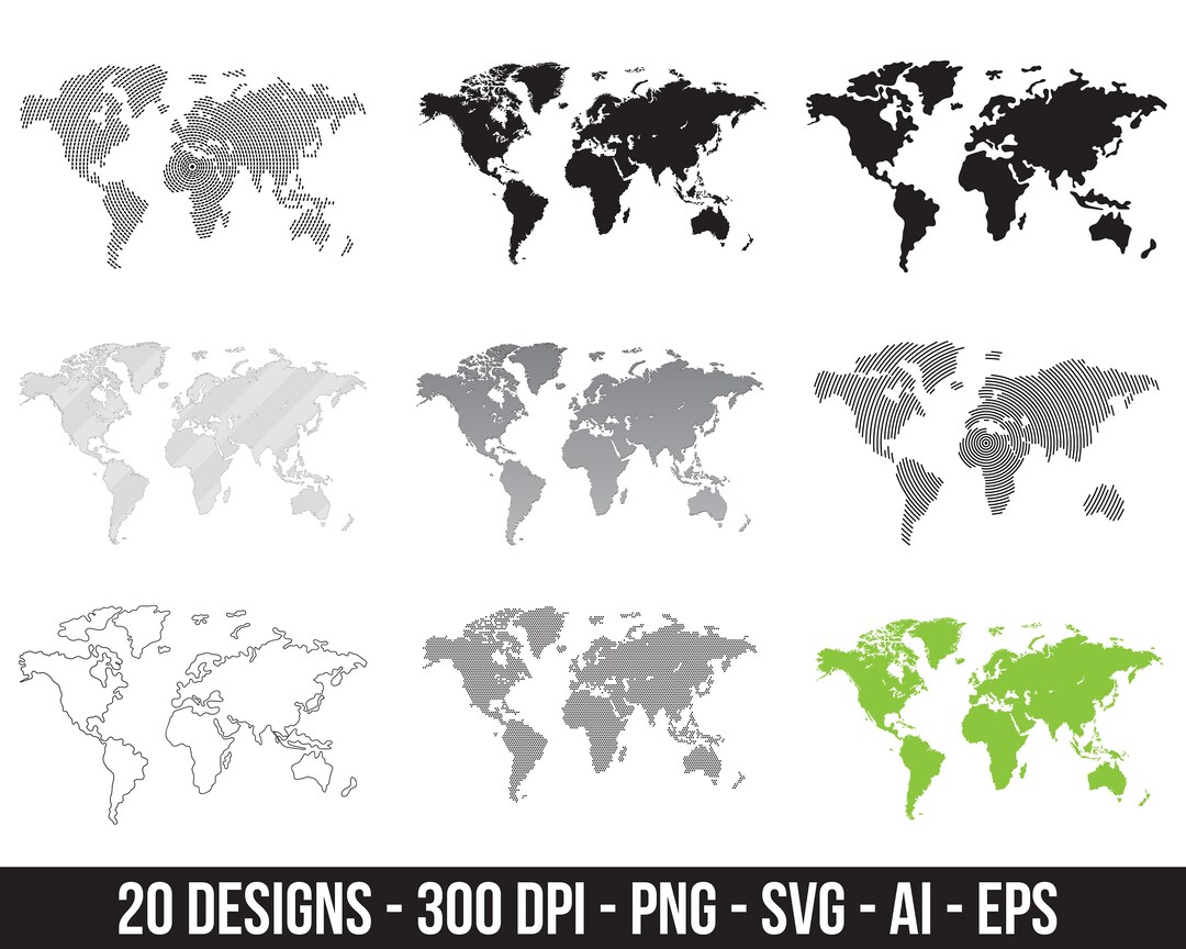 World Map Clipart Set. Digital Images or Vector Graphics for Commercial ...