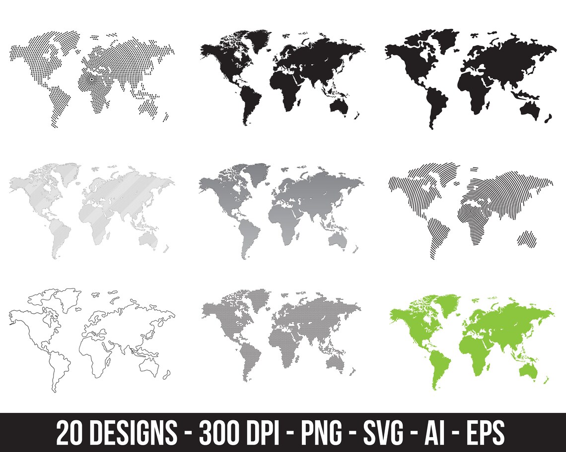World Map Clipart Set. Digital Images or Vector Graphics for Commercial ...