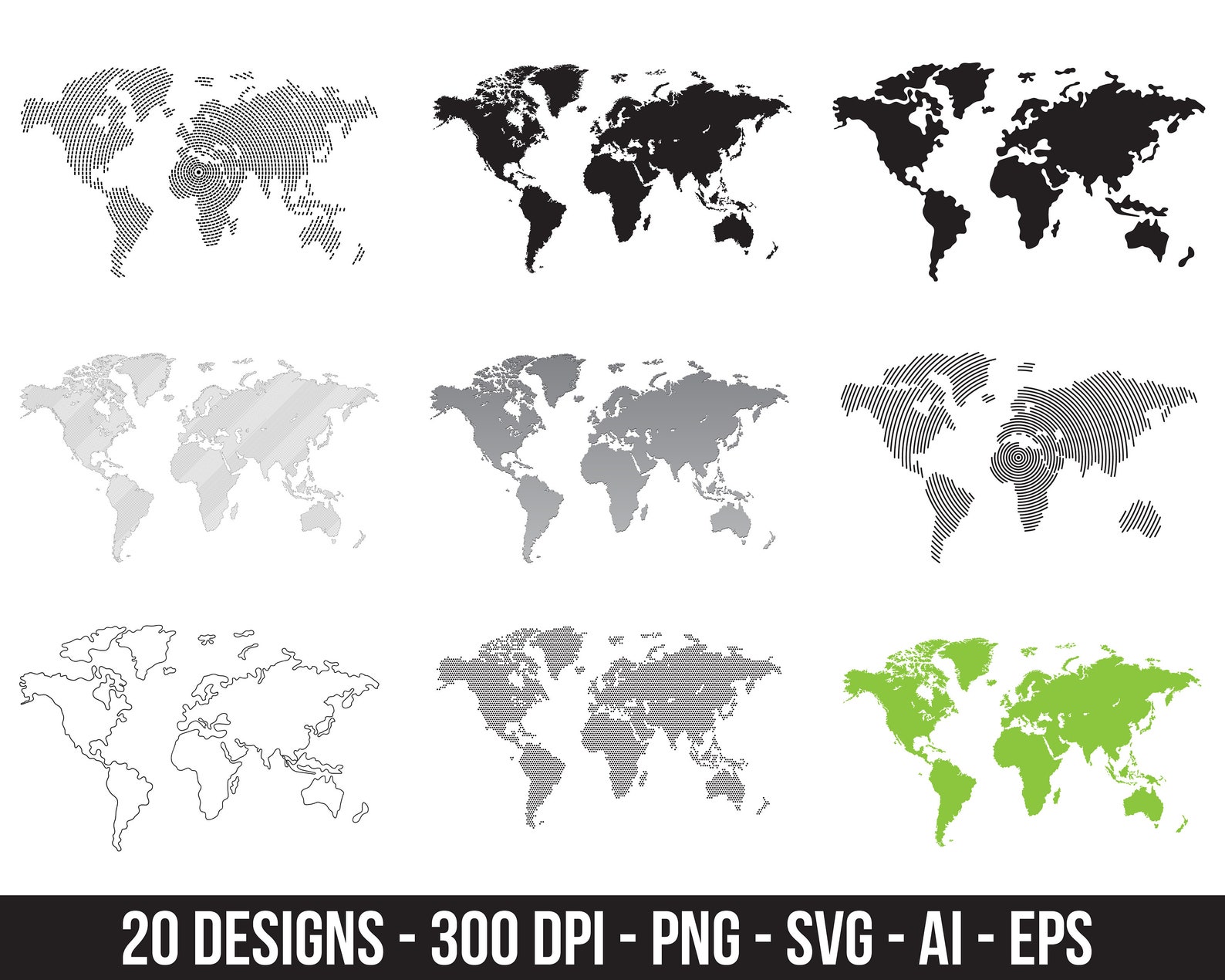 World Map Clipart Set. Digital Images or Vector Graphics for Commercial ...