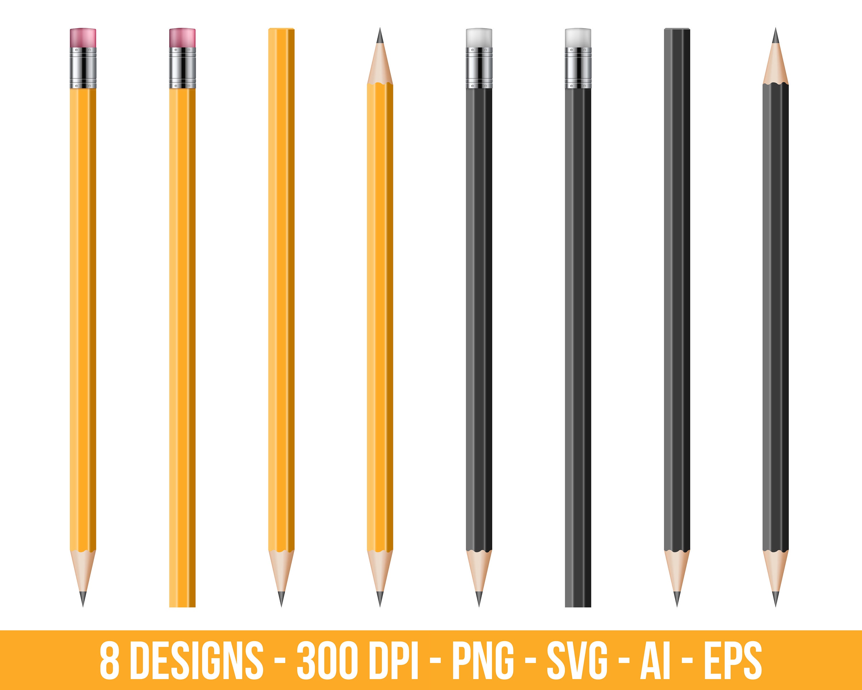 Realistic Pencils Clipart Set. Digital Images or Vector Graphics for ...