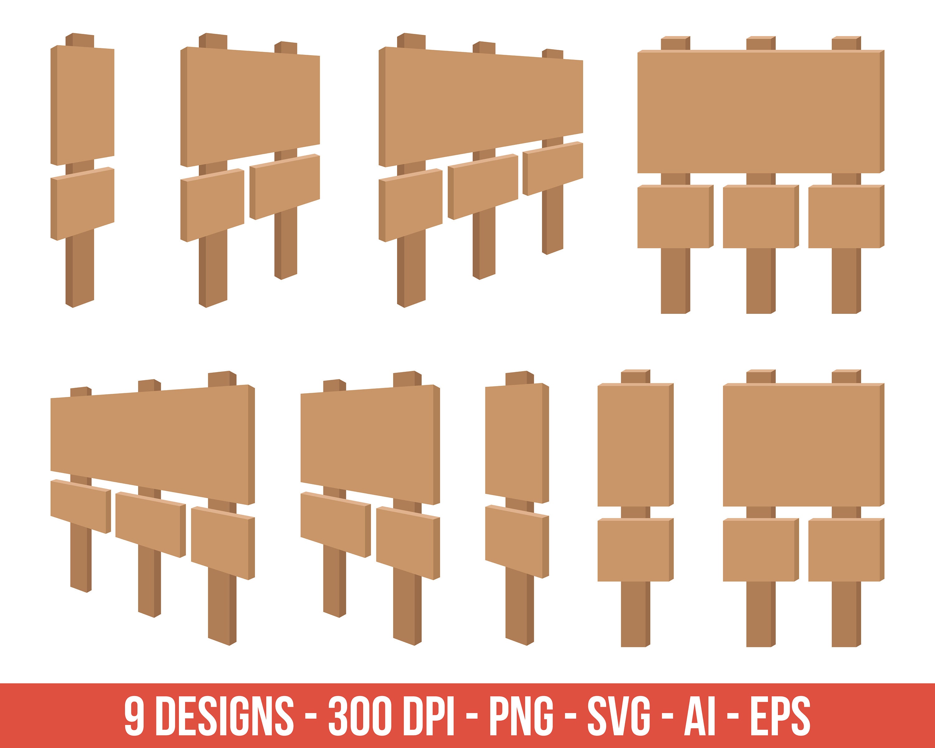 Wooden Plank Signs Clipart, Signboard – Clip Art Commercial Use, Vector ...