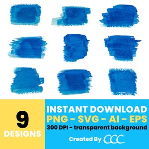 Blue Watercolor Brush Strokes Clipart – Digital Paint Strokes, Vector ...
