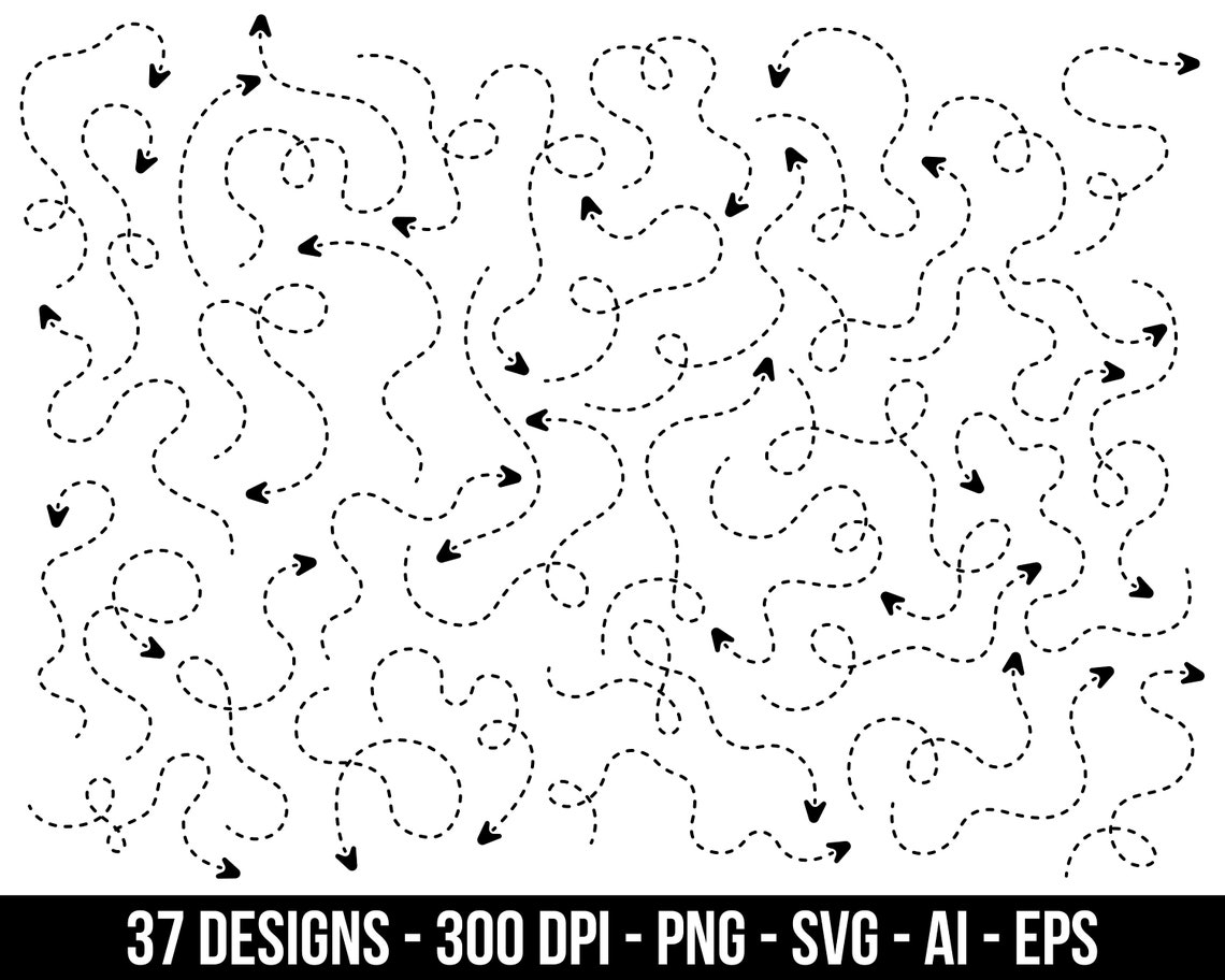 Hand Drawn Dotted Arrows Clipart Set Arrow Vector Graphics - Etsy